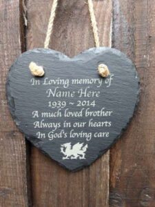 Memorial Slate Hanging Heart – Signs – Craft Shapes – Welsh LoveSpoons ...